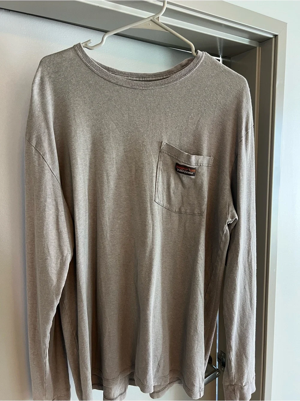 Patagonia | Shirts | Patagonia Light Gray Pocket Tee With Logo Patch ...